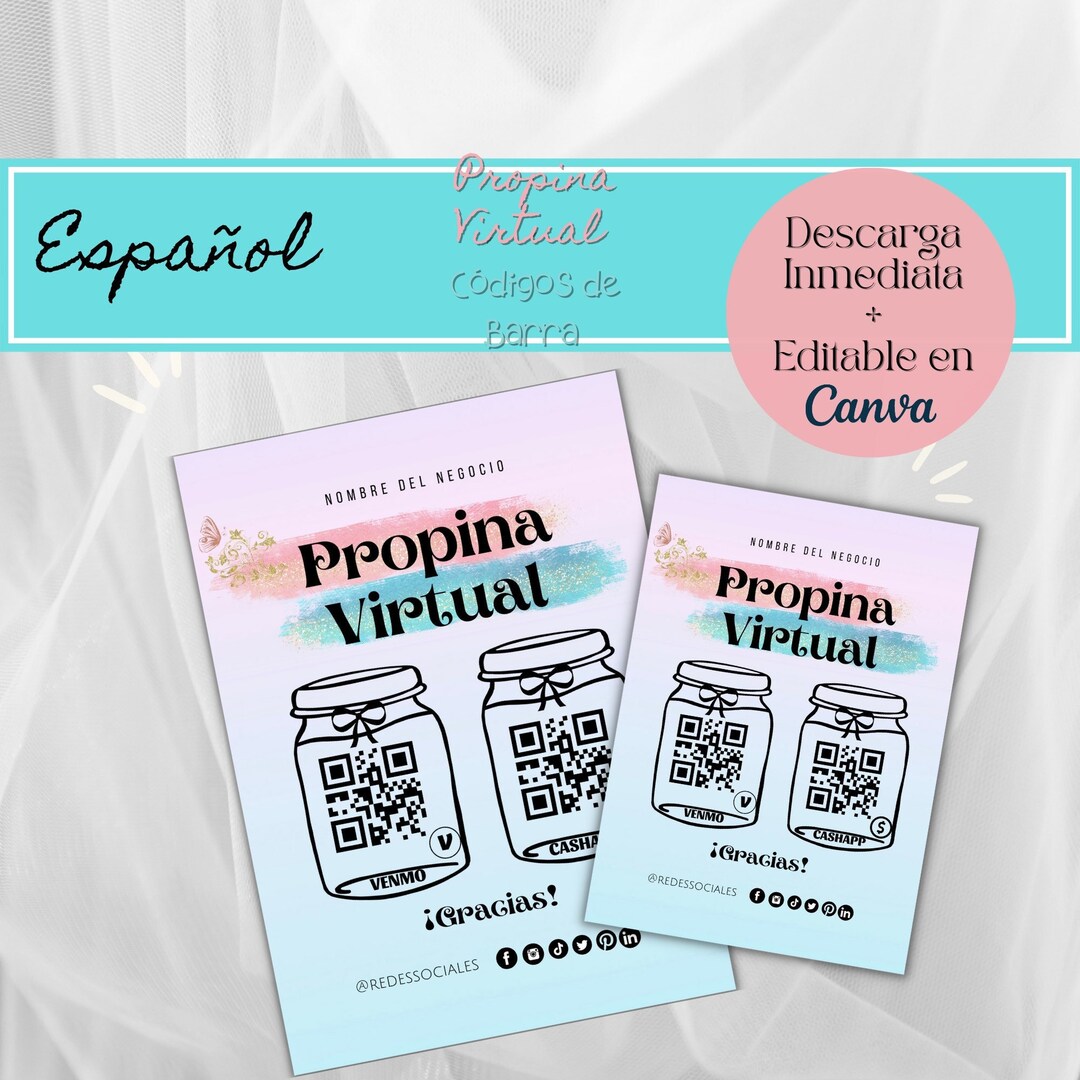 Tip QR Code, Venmo Cash Jar, QR Code, Tip Barcode Editable Canva - Etsy