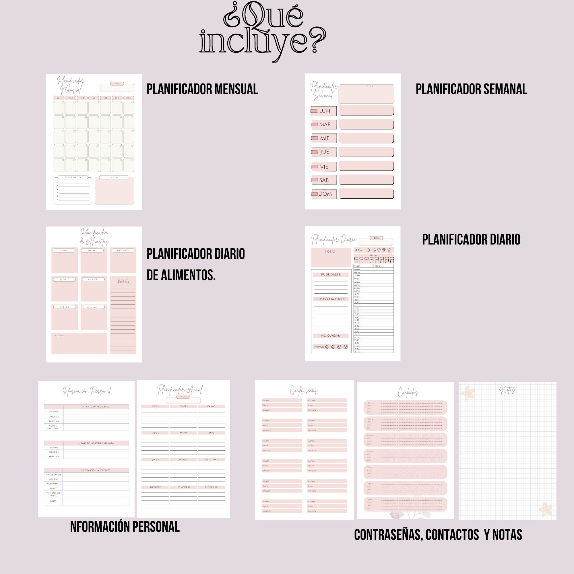 Planificador español sin fecha AGENDA PERPETUA Imprimible - Etsy España