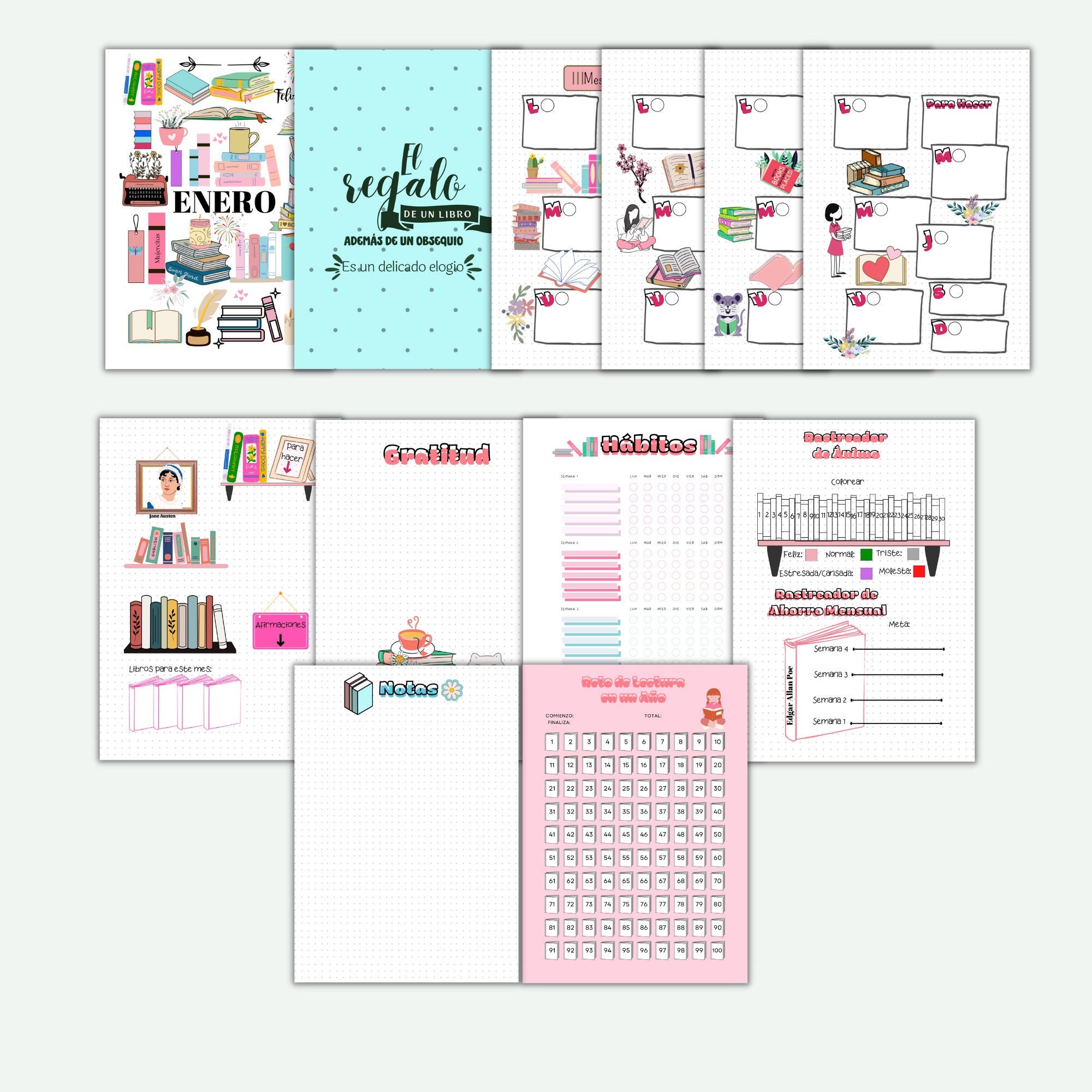 Spanish Printable Book Journal, Printable Book Agenda, Agenda Without ...