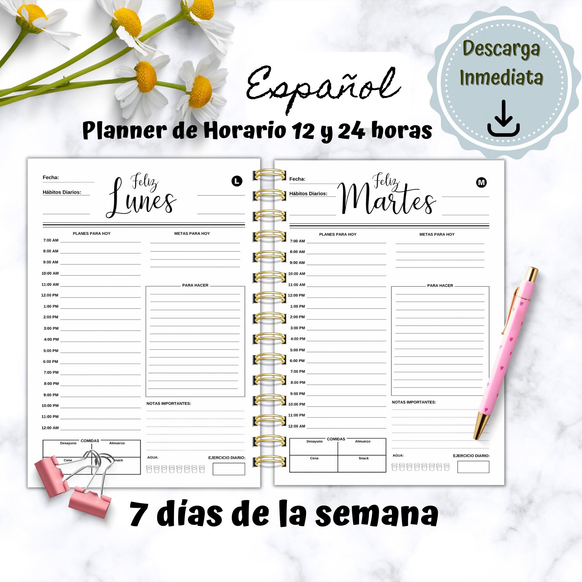 Daily Planner in Spanish, Undated Minimalist Daily Planner, Printable ...