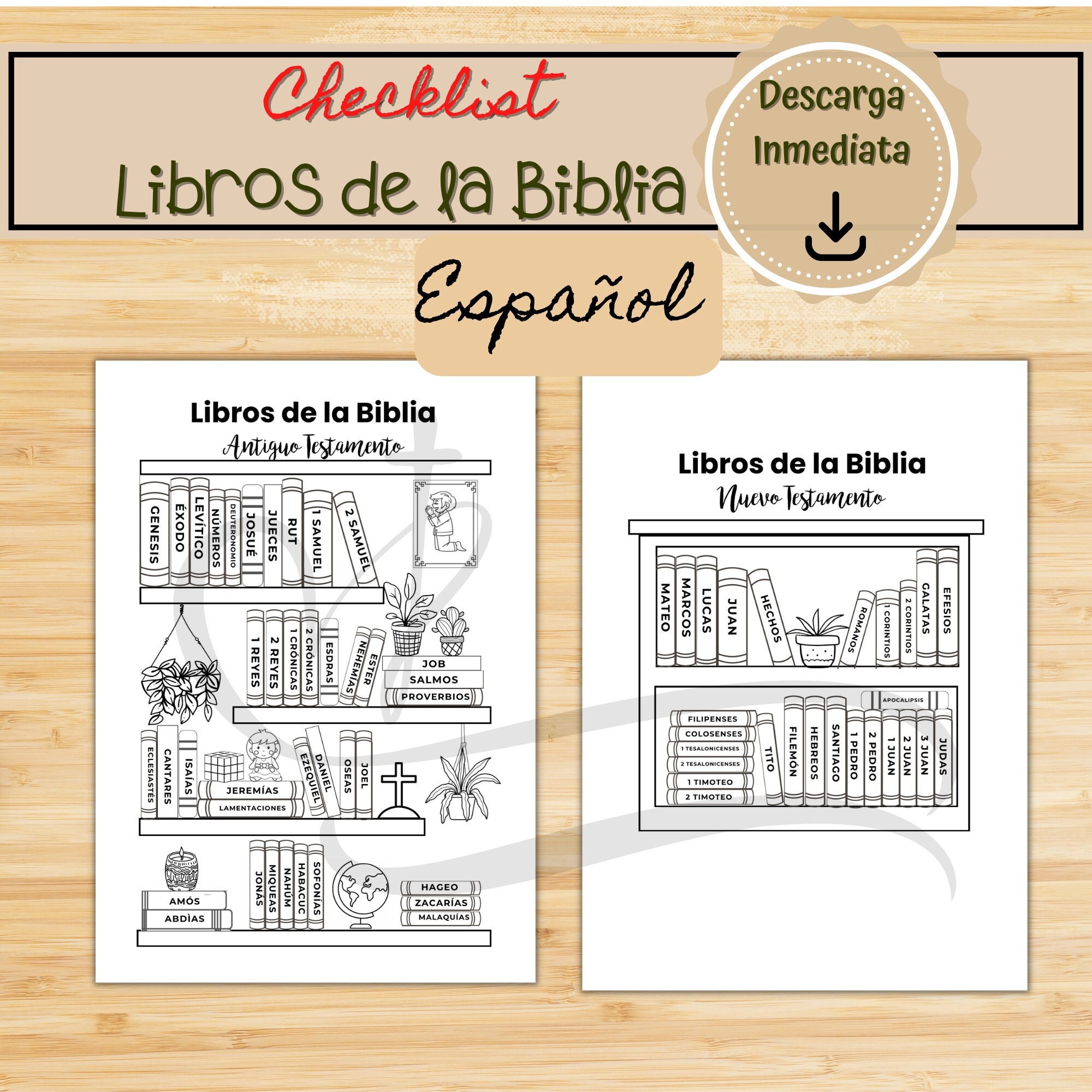 Bookshelf Books of the Bible in Spanish, Bible Tracker, Bible Checklist ...