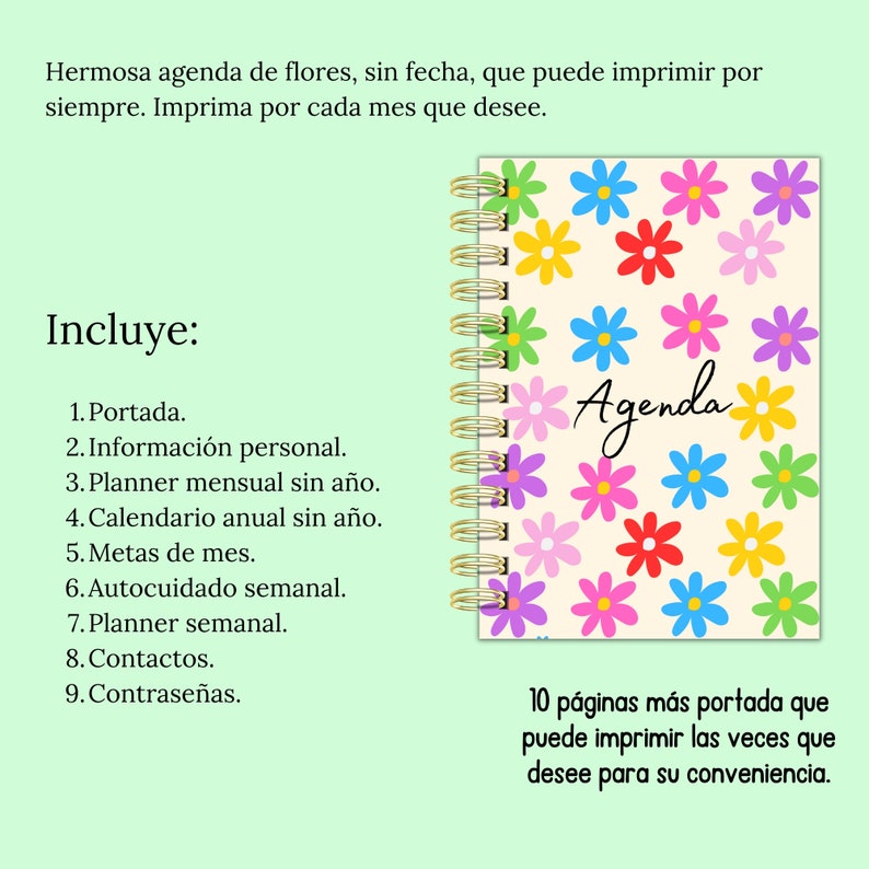 Agenda de flores sin Fecha en Español, Planner de Flores imprimible ...