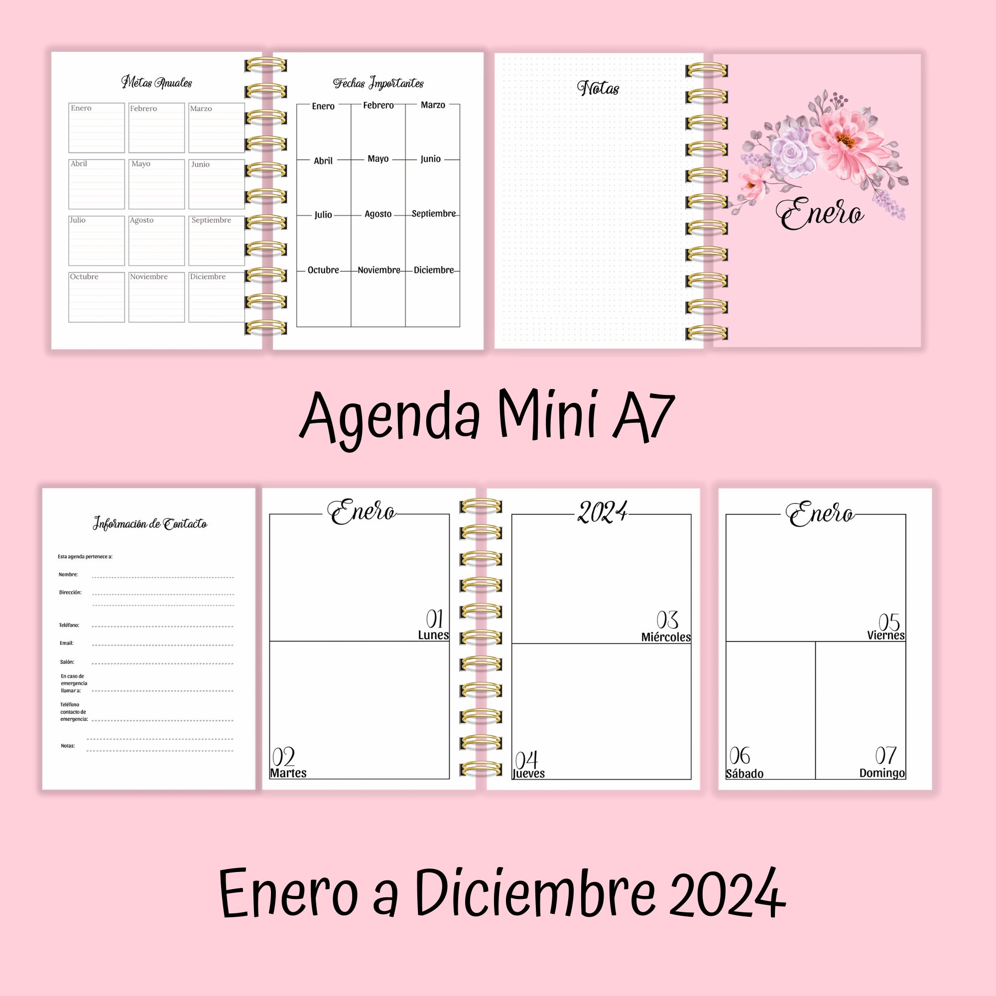 Mini Monthly Planner 2024, Miniature 2024 Agenda, Small Printable ...