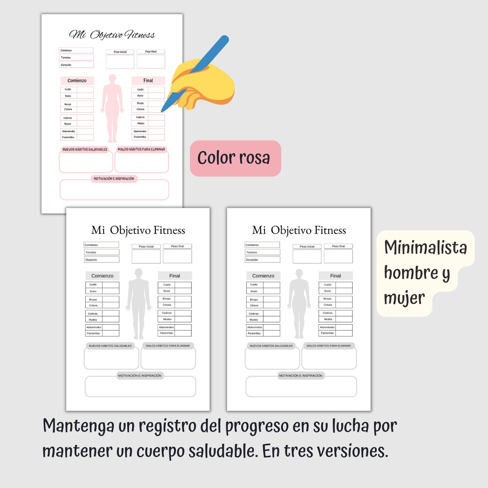 Spanish Fitness Goal Planner Printable, Health Template, Planificador ...