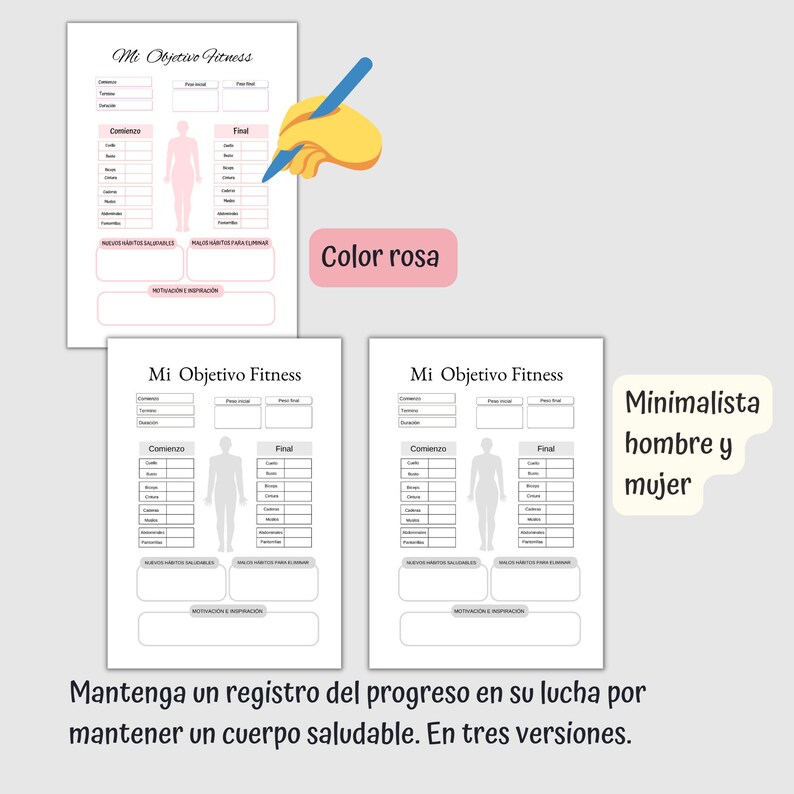 Spanish Fitness Goal Planner Printable, Health Template, Planificador ...