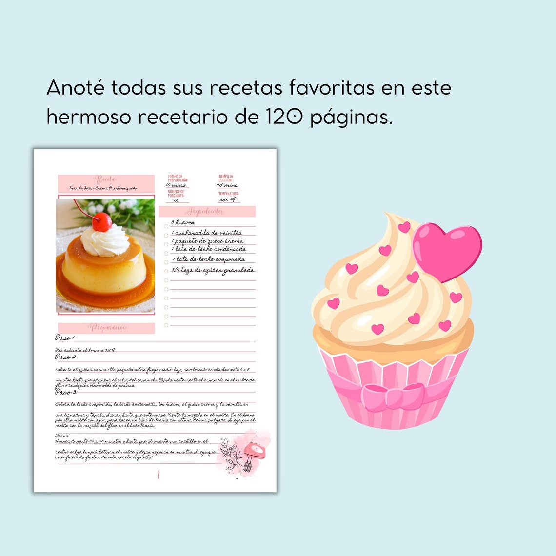 Printable Recipe Pages, Printable Recipe Book, 120 Pages of Recipe Book ...