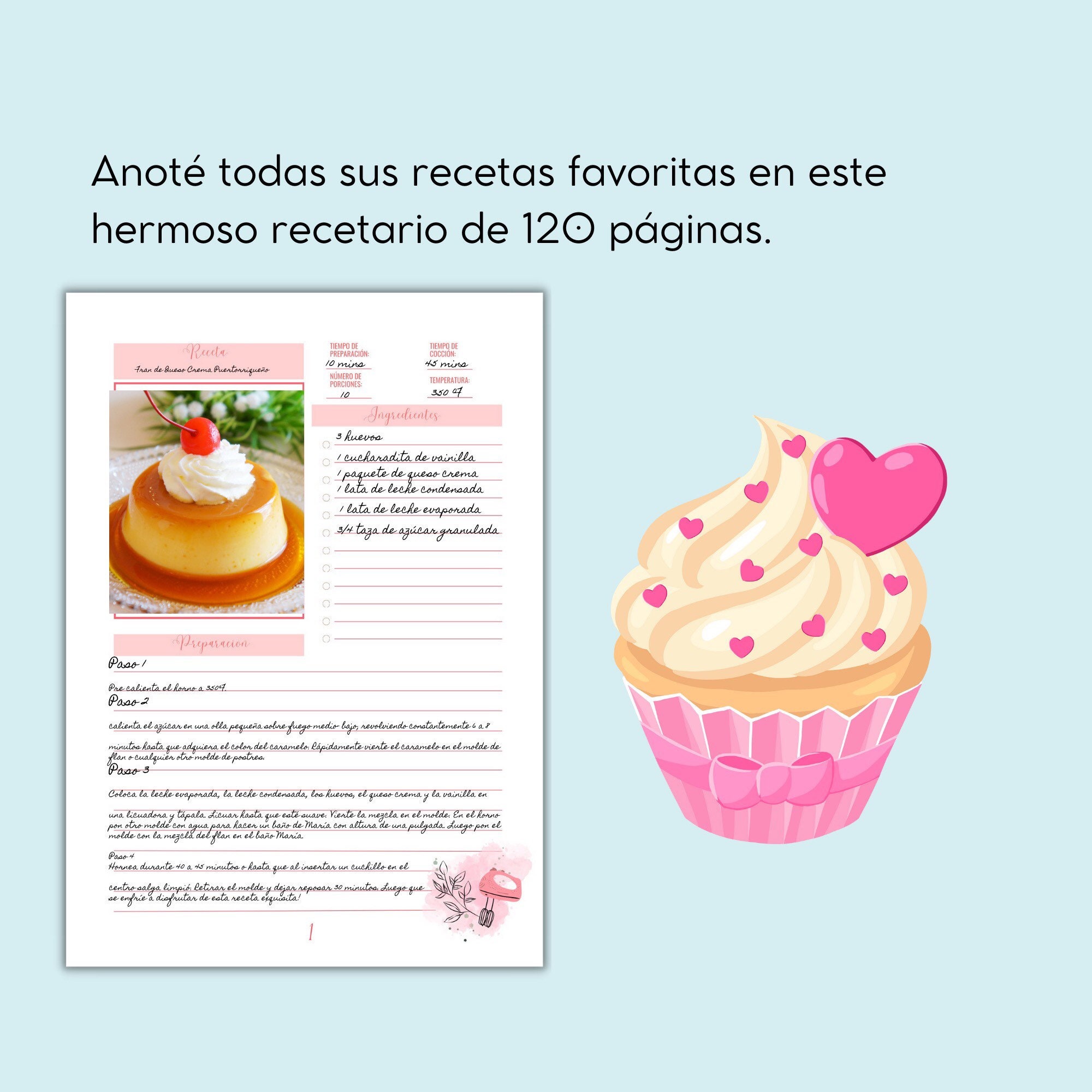 Printable Recipe Pages, Libro de Recetas Imprimible, 120 Páginas de ...