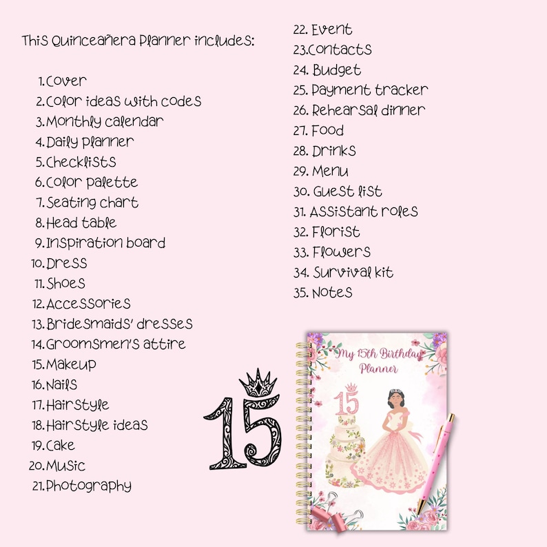 Quinceañera Planner Printable, English Quinceañera Planner, Quinceanera ...