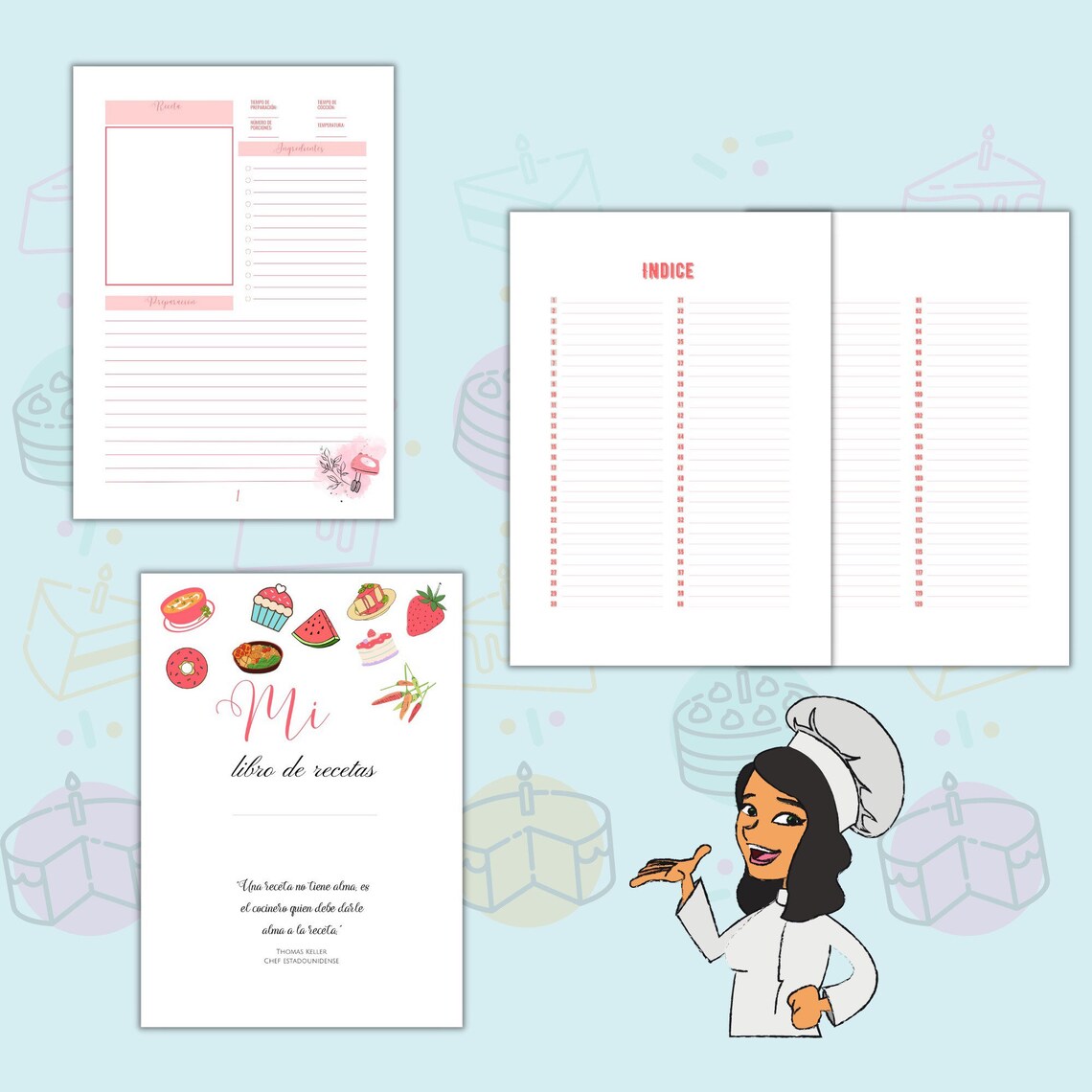 Printable Recipe Pages, Printable Recipe Book, 120 Recipe Book Pages in Spanish, Recipe Book to ...