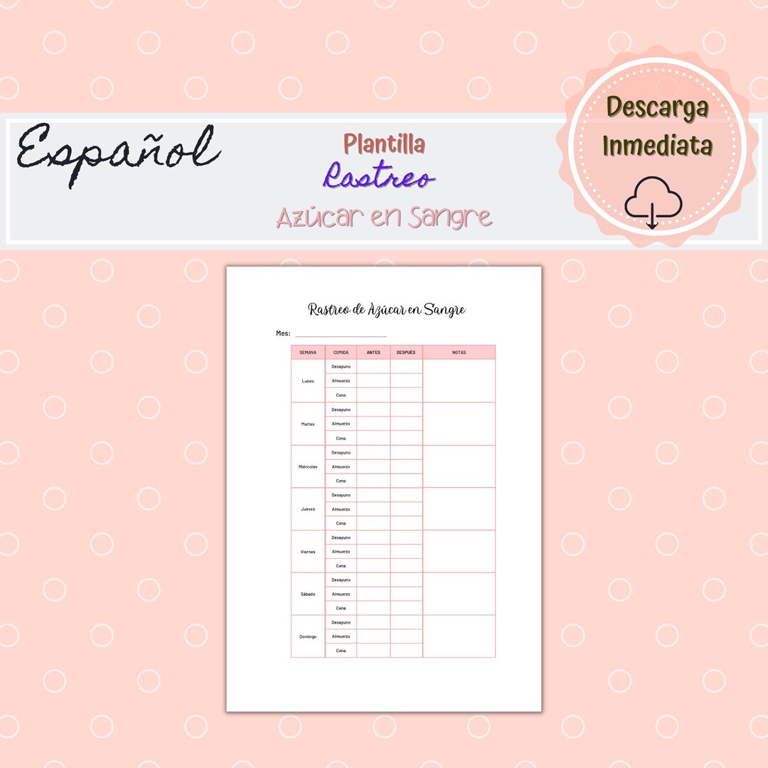 Spanish Blood Sugar Tracker, Spanish Templates, Blood Sugar Levels ...