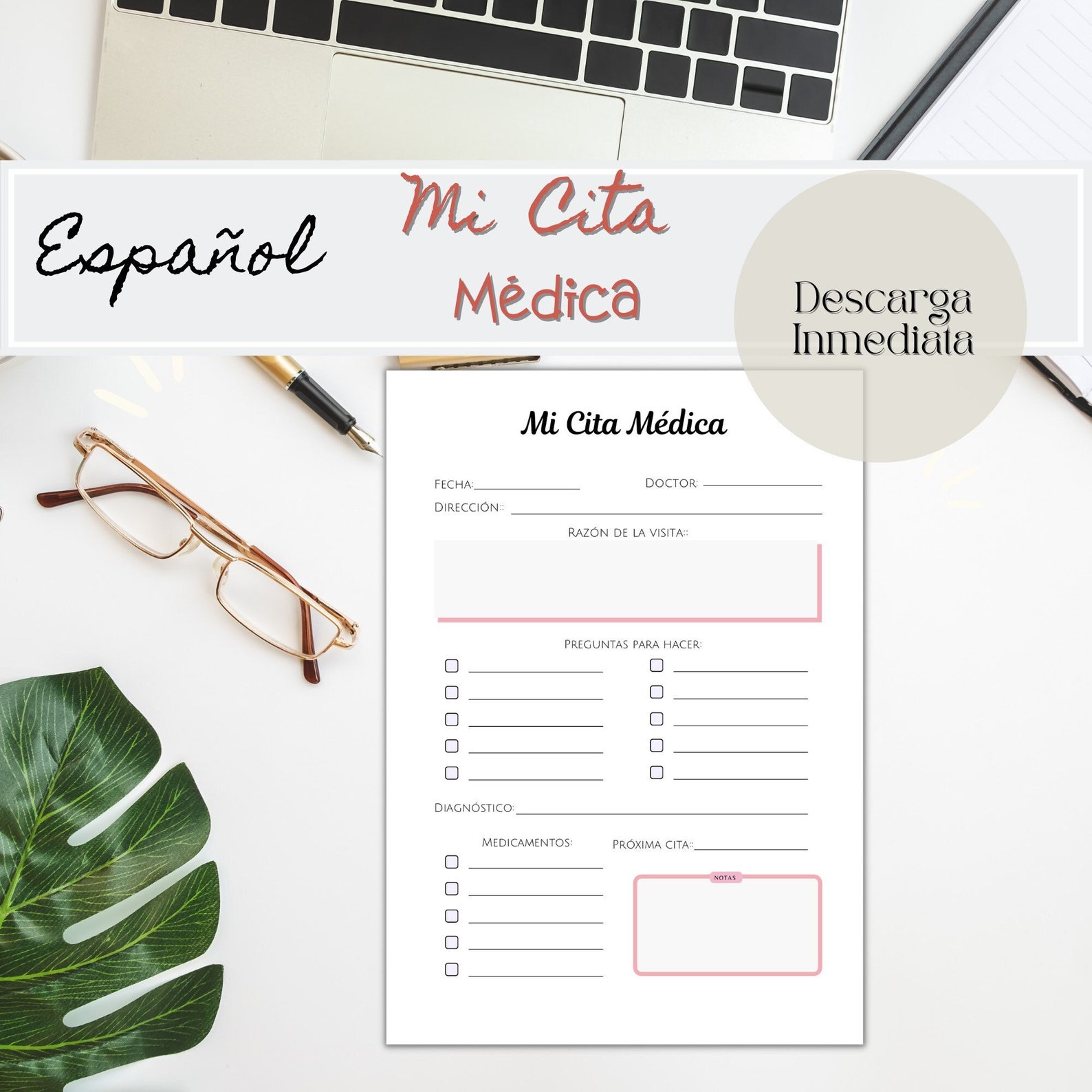 Diario de mi cita médica, PDF imprimible, Diario, Planificador médico ...