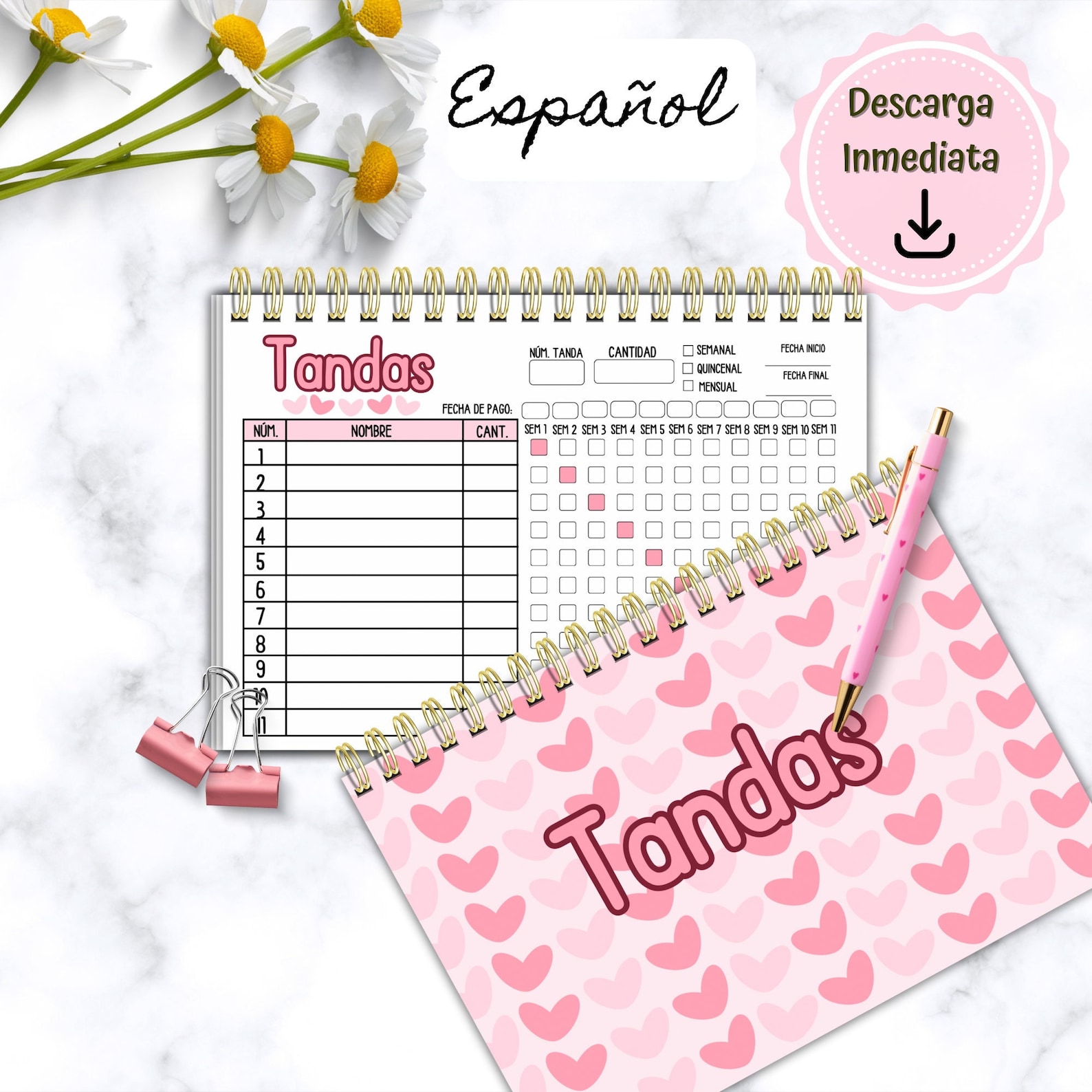 Libreta de Tandas Imprimible, Organizador de Tandas Horizontal ...
