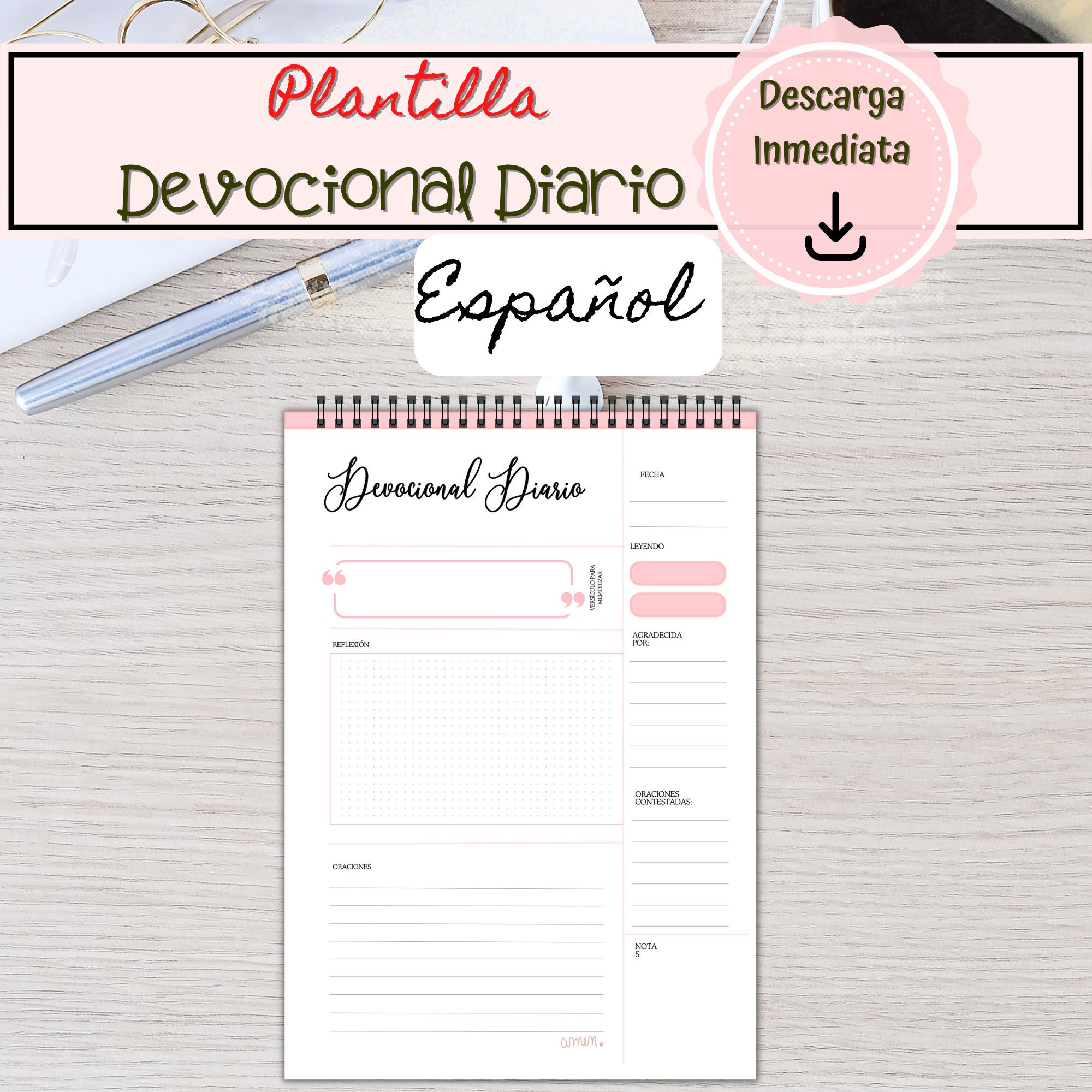 Plantilla Diario Devocional Imprimible, Plantilla Cristiana en Español, Plantilla Imprimible en ...