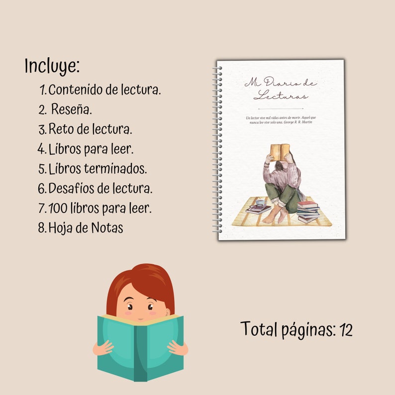 Diario de lectura en Español, Planner de Lectura Imprimible, Diario de ...