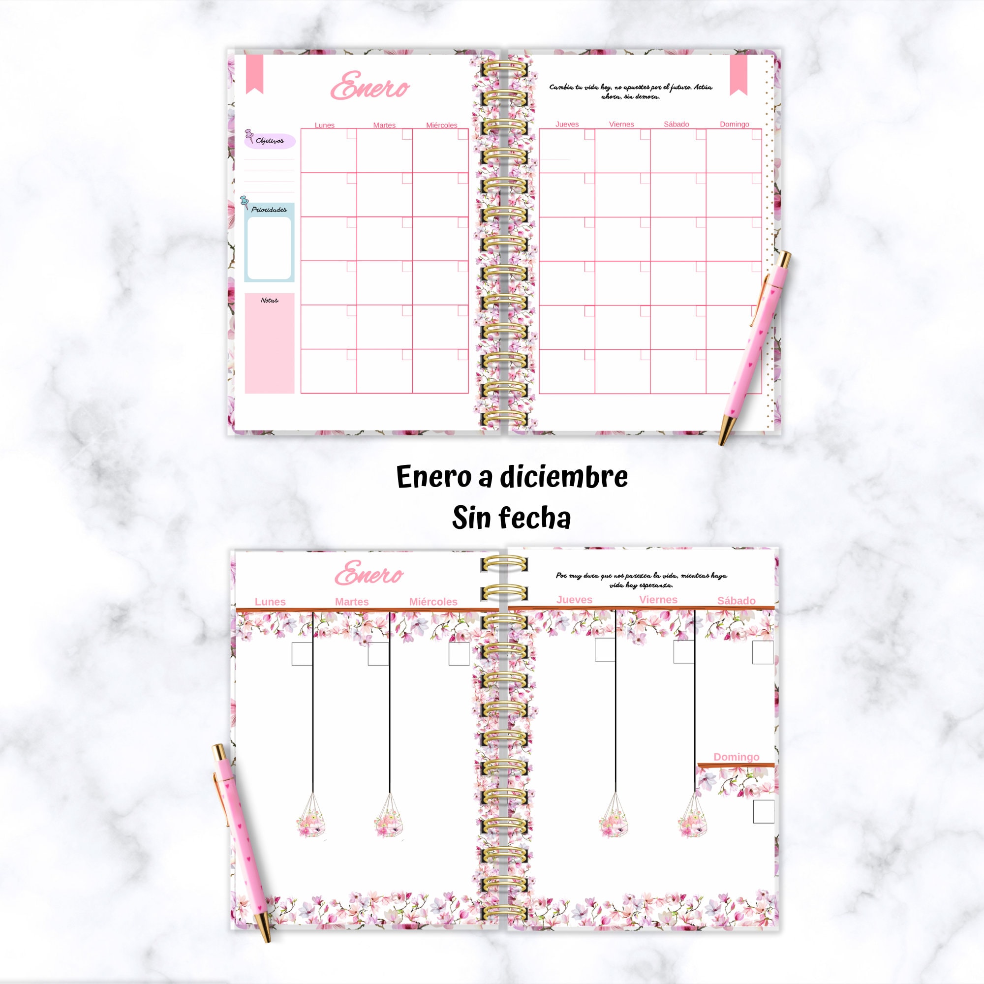 Agenda de Flores sin Fecha en Español, Agenda Imprimible sin Fecha ...