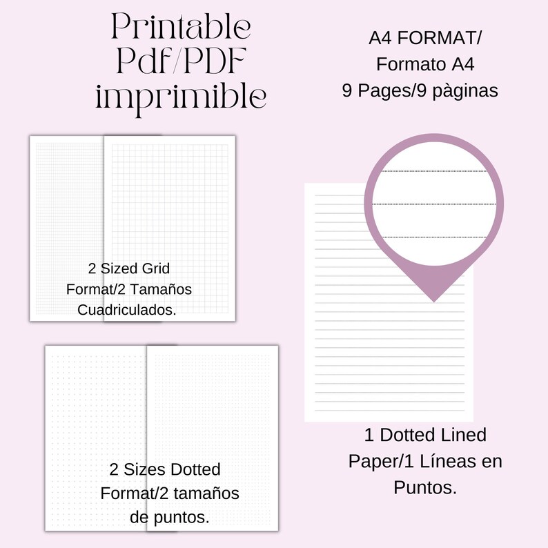 Notebook Paper Dotted Paper Lined Paper Dot Grid Paperset - Etsy