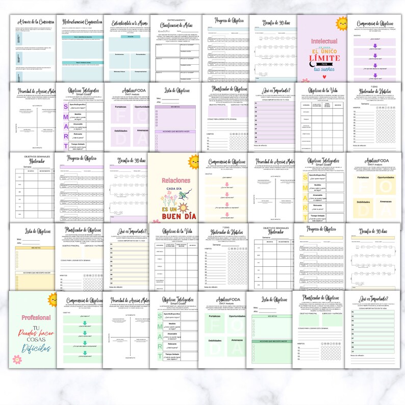 Goal Planner in Spanish, SMART Goals, Goal Tracking Diary, Personal ...