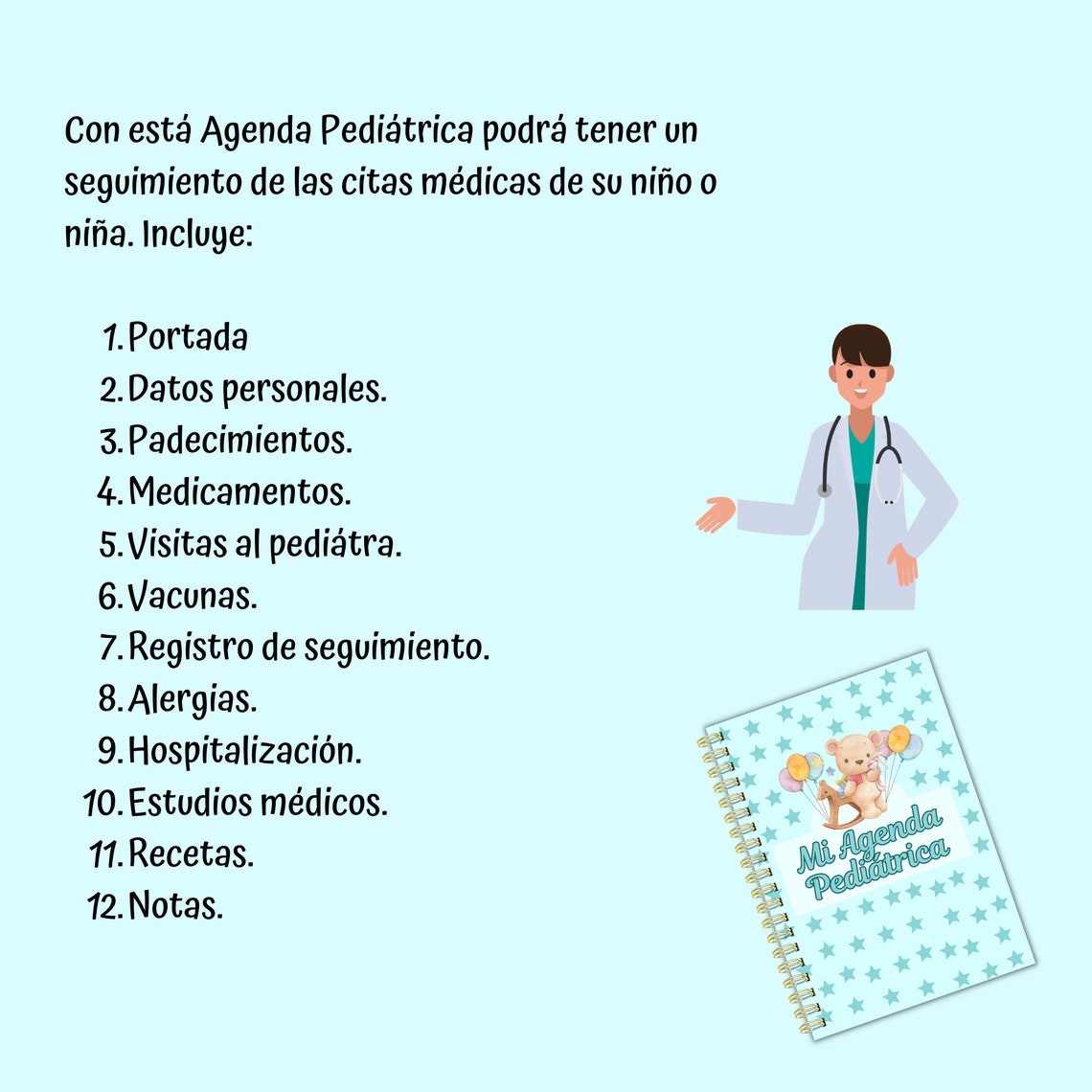 Printable Pediatric Planner in Spanish, Pediatric Agenda for Girls and ...