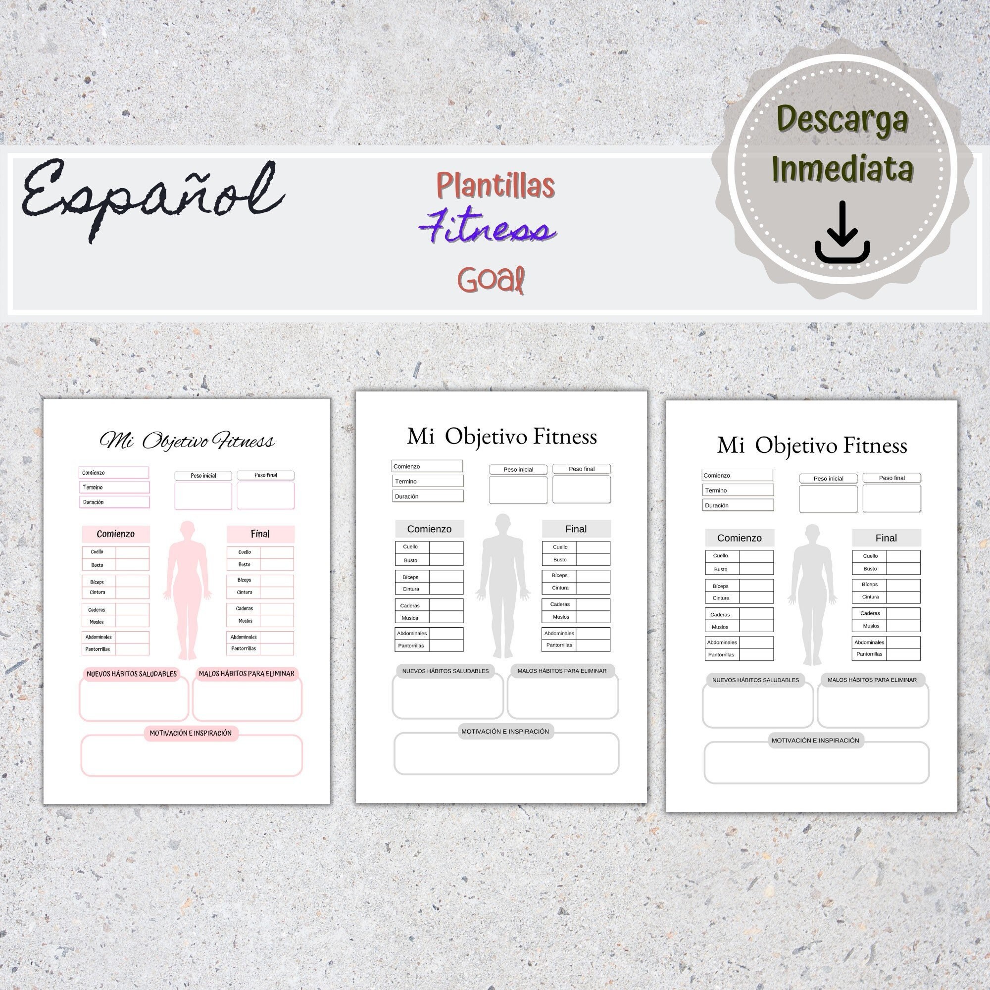 Spanish Fitness Goal Planner Printable, Health Template, Planificador ...