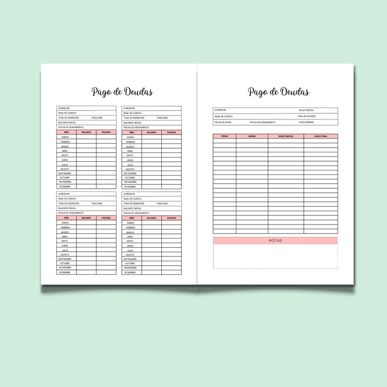 Plantilla Pago de Deudas Imprimible, Plantilla Finanzas en Español, Planificador de presupuesto ...