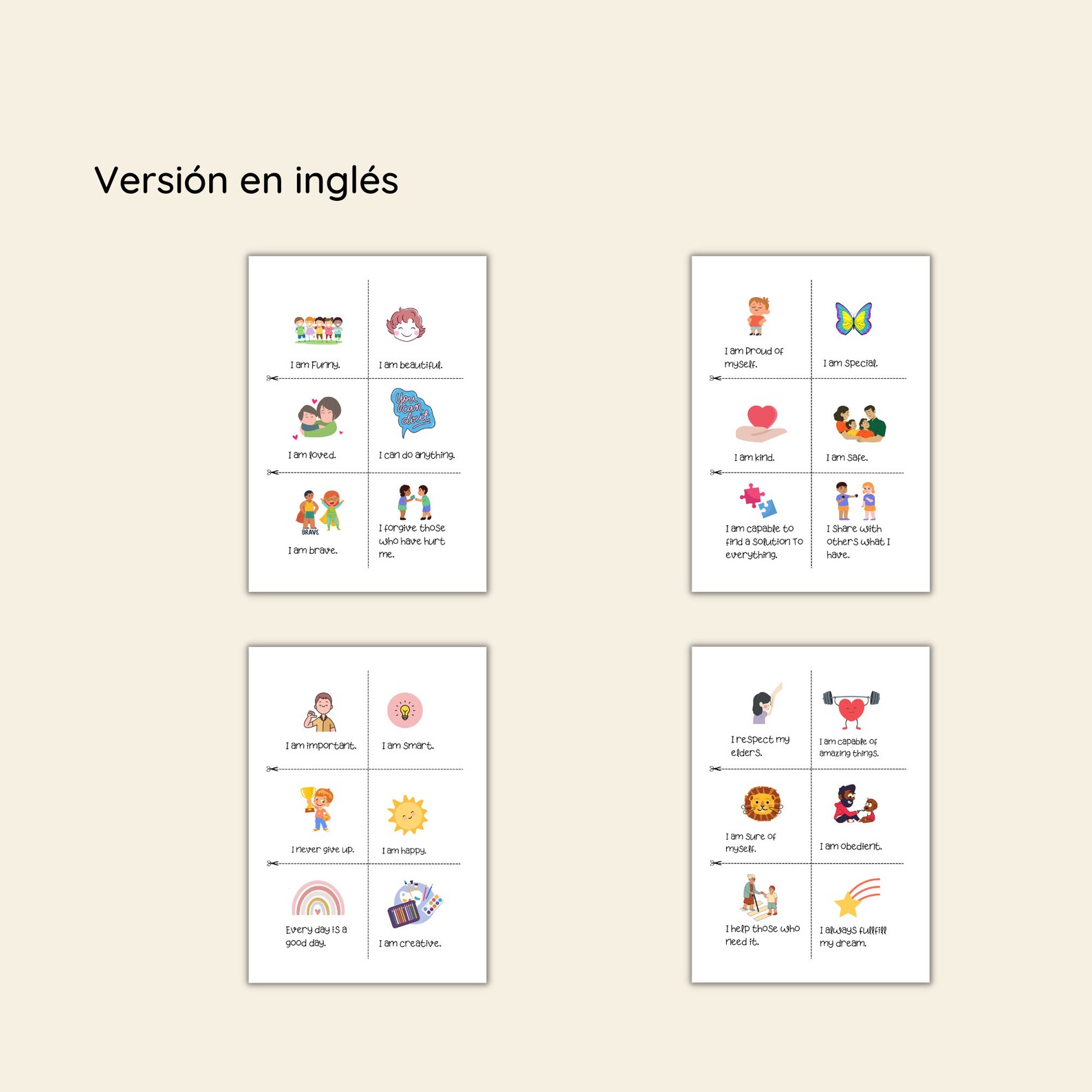 Spanish and English Positive Affirmations for Kids, Positive ...