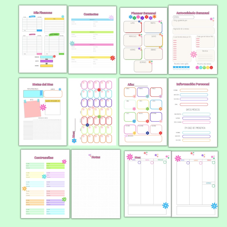 Agenda de flores sin Fecha en Español, Planner de Flores imprimible ...