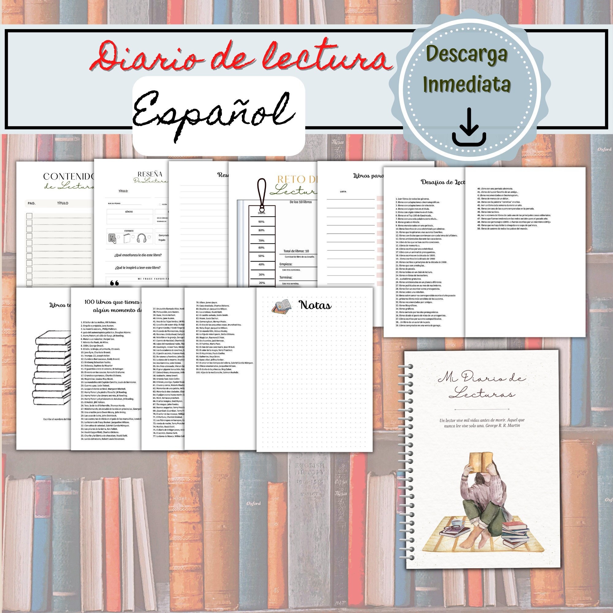 Diario de lectura en Español, Planner de Lectura Imprimible, Diario de ...
