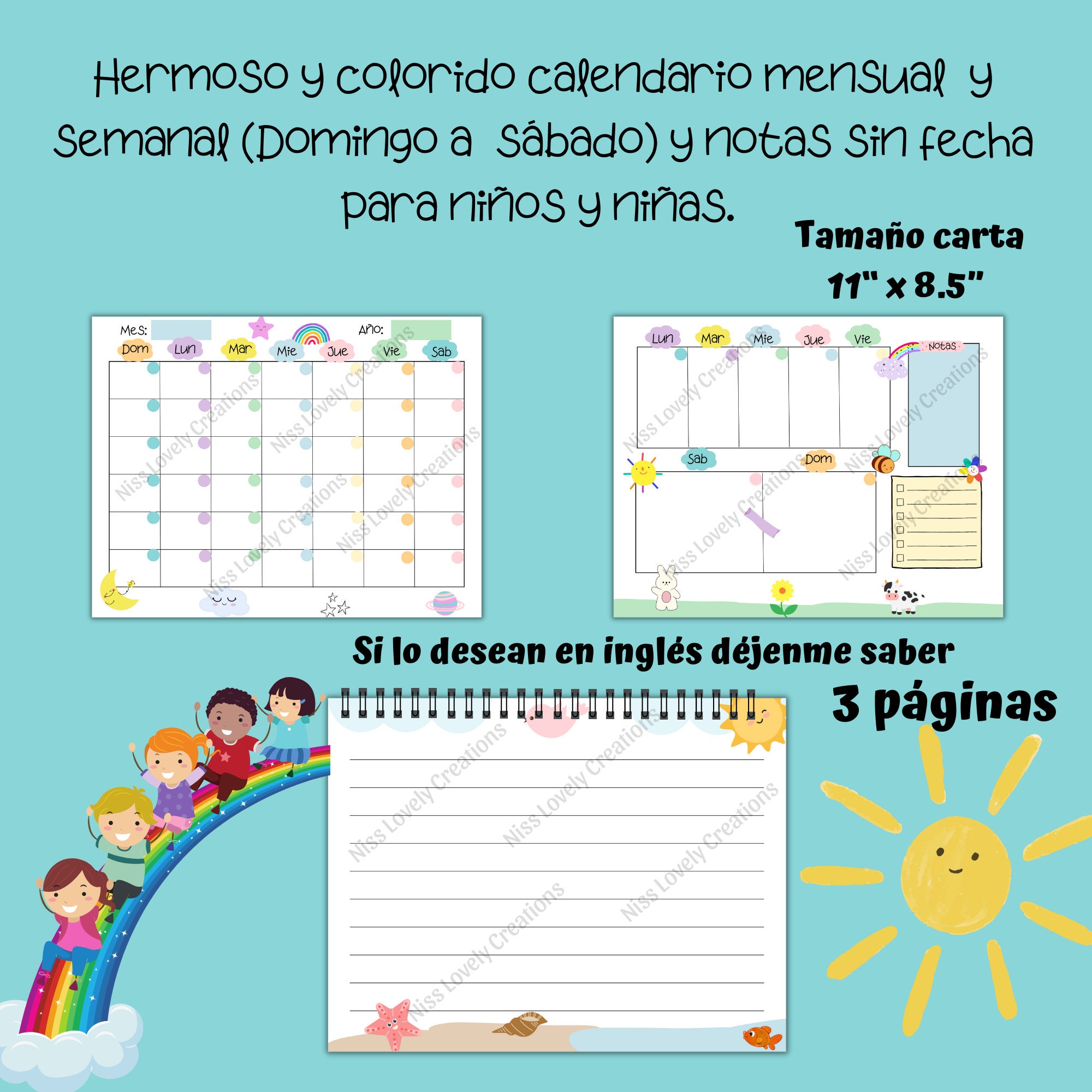 Printable Weekly Planner for Kids, Printable Calendar for Kids ...