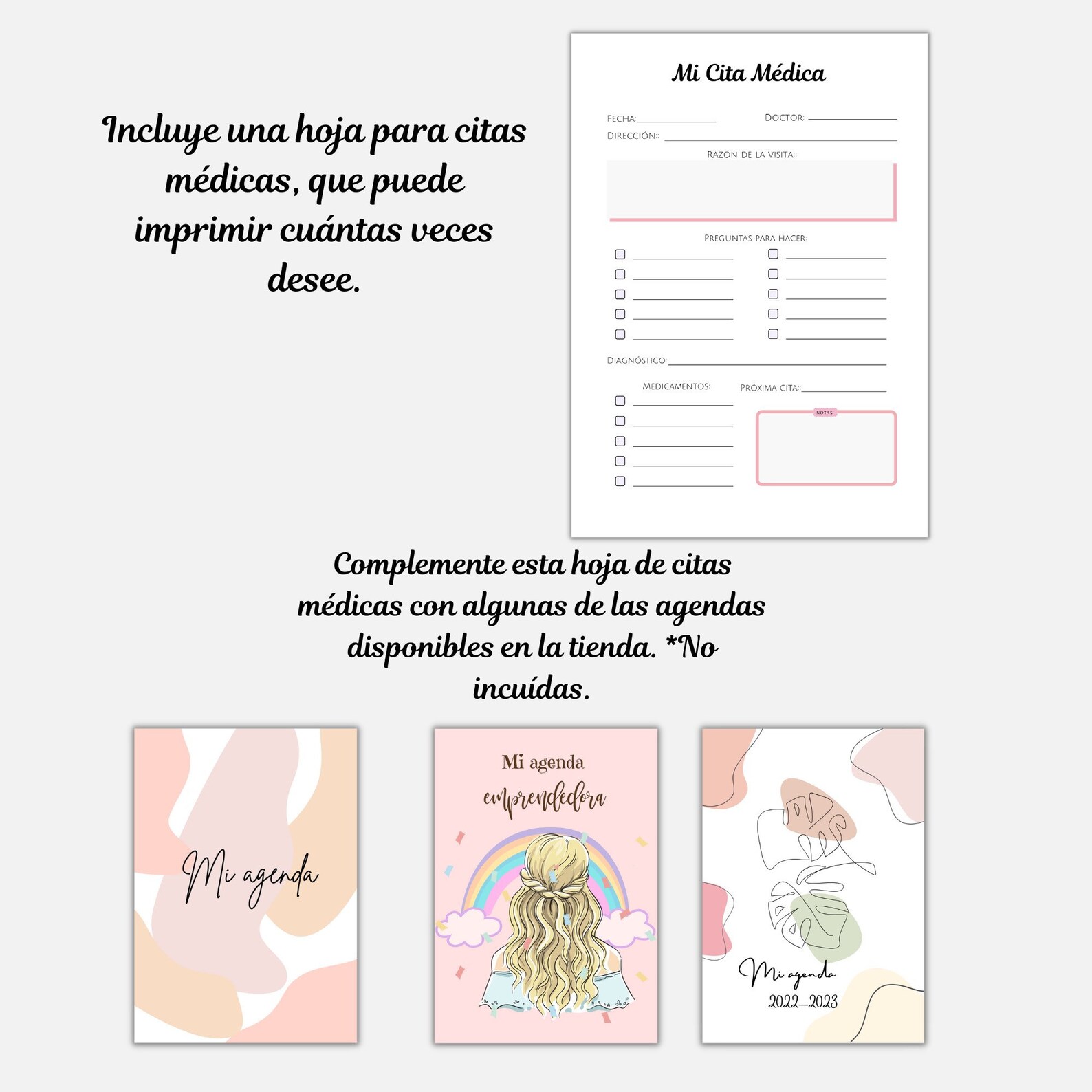 Diario de mi cita médica, PDF imprimible, Diario, Planificador médico ...