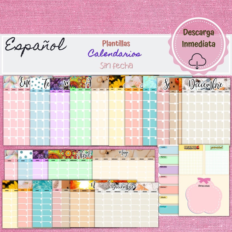 Spanish Printable Undated Calendar, Monthly Printable Calendar in ...