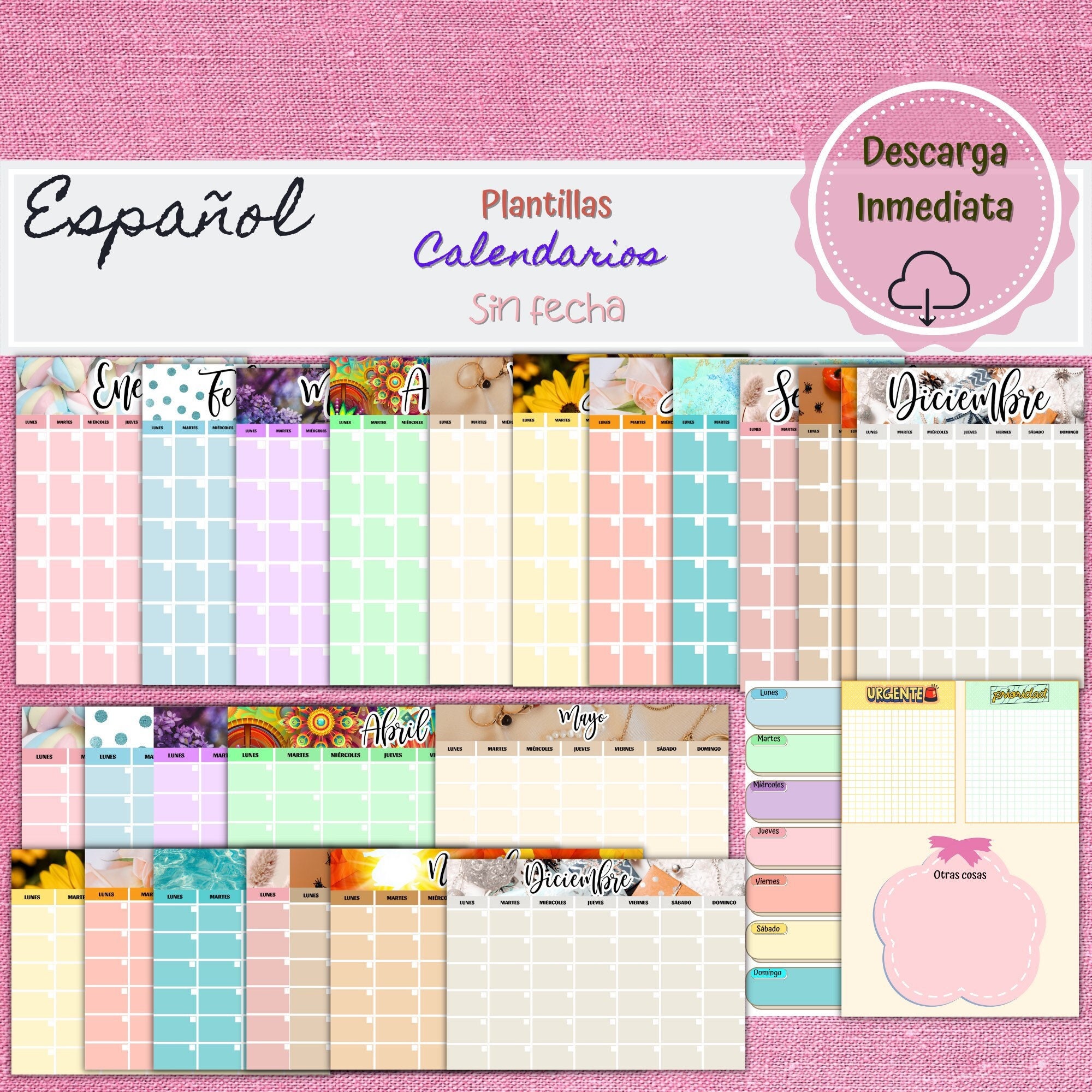 Spanish Printable Undated Calendar, Monthly Printable Calendar in ...