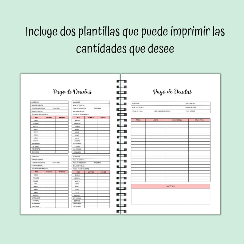 Plantilla Pago de Deudas Imprimible, Plantilla Finanzas en Español, Planificador de presupuesto ...