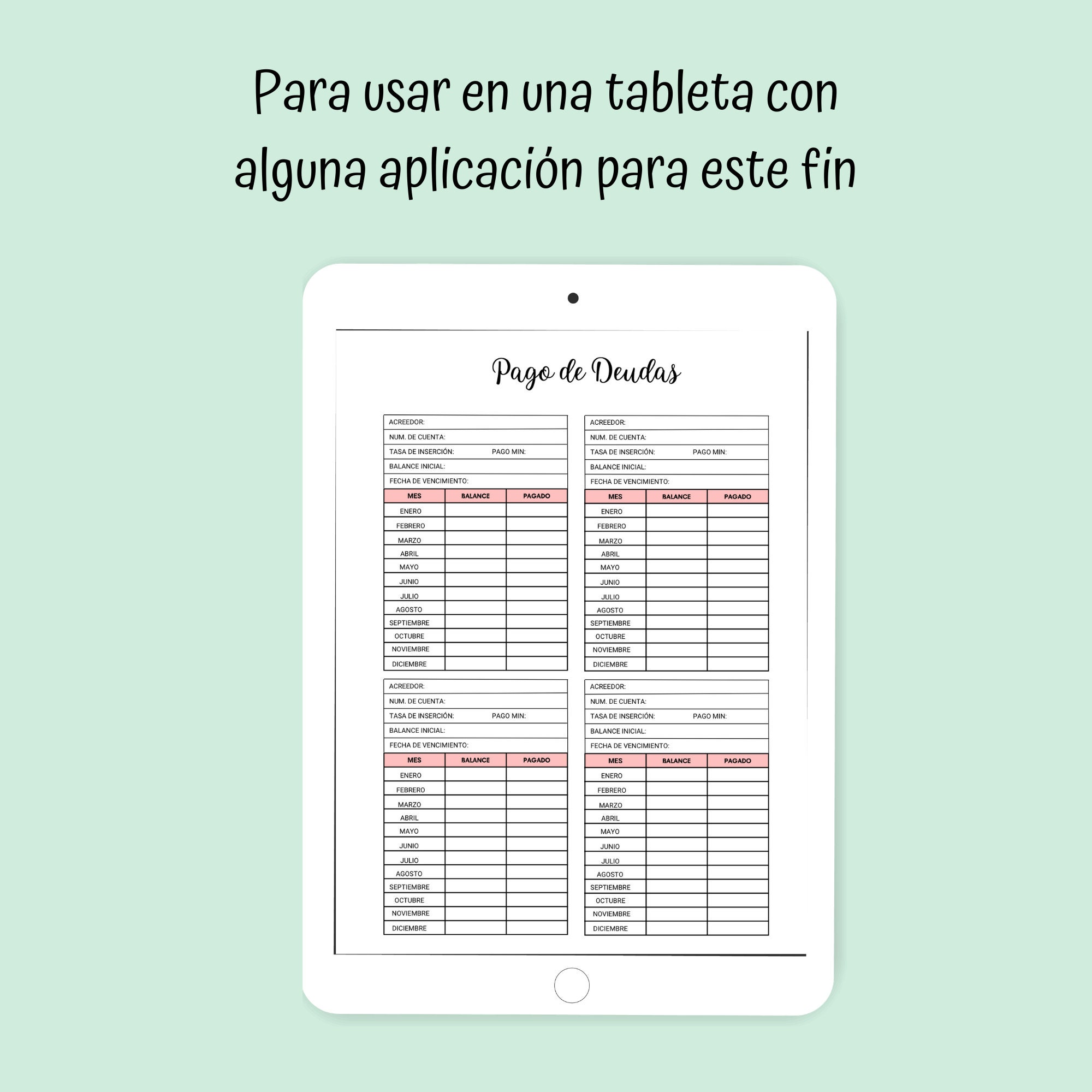 Plantilla Pago de Deudas Imprimible, Plantilla Finanzas en Español ...