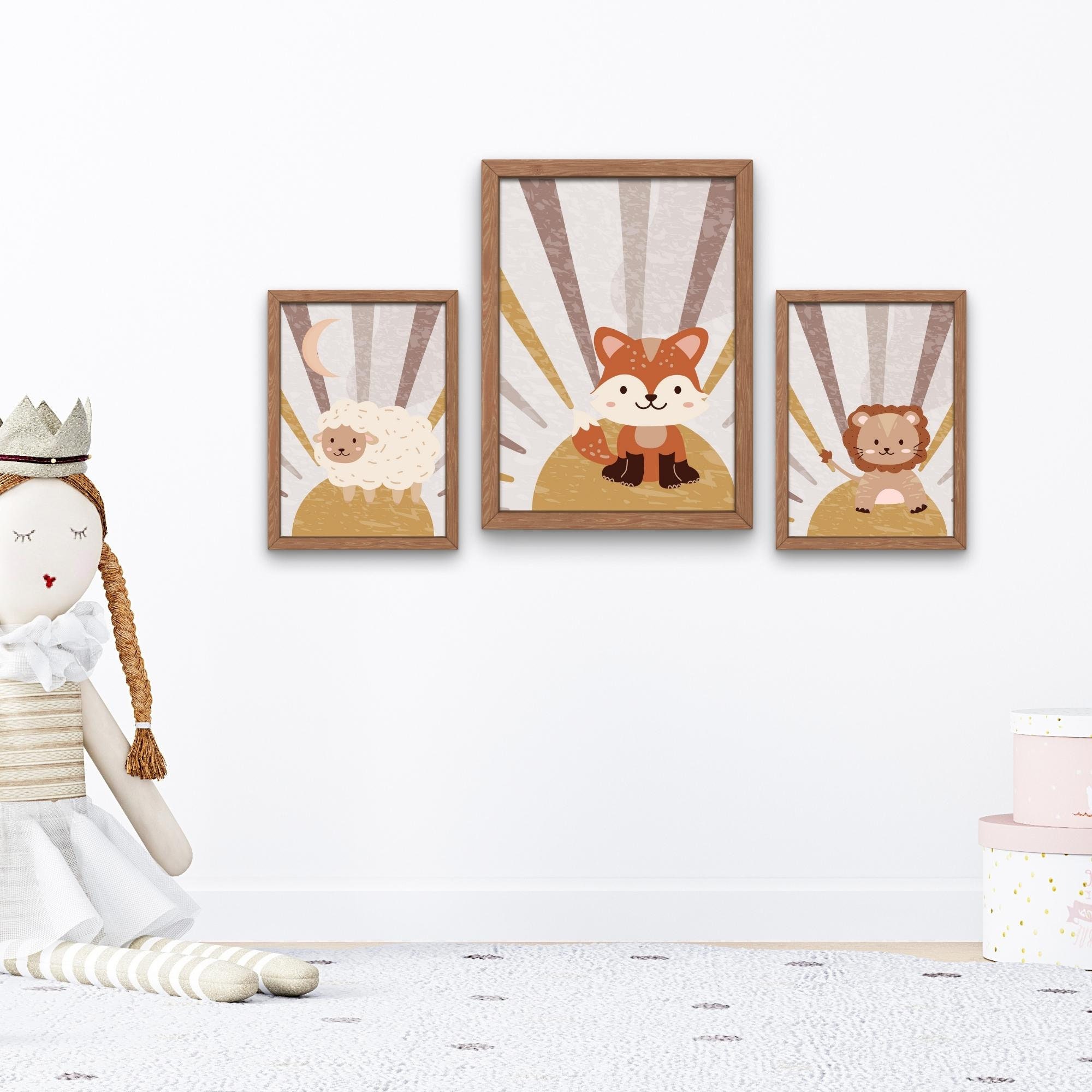 Cute Baby Animals for Nursery Boho Theme Sunburst Theme Muted Colors - Etsy