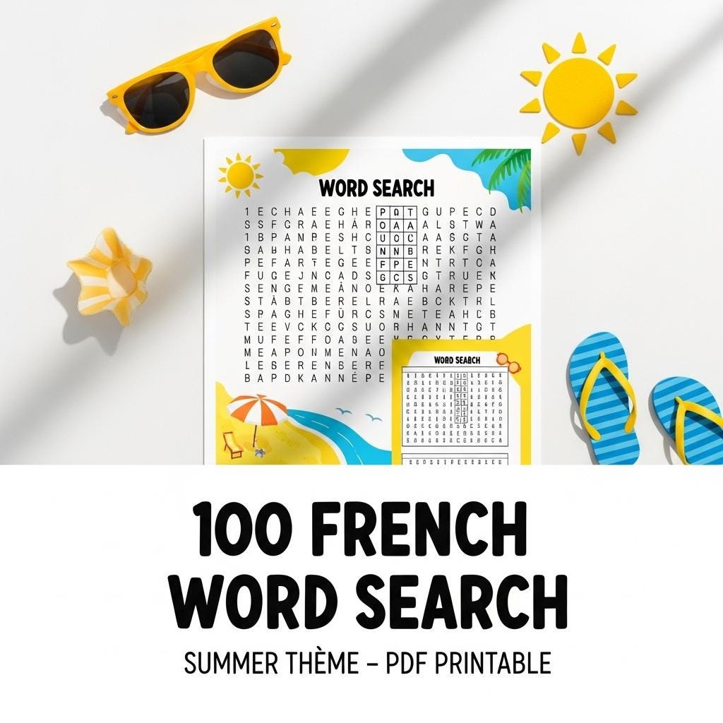 100 French Word Search Puzzles - Summer Theme | Printable PDF for ...