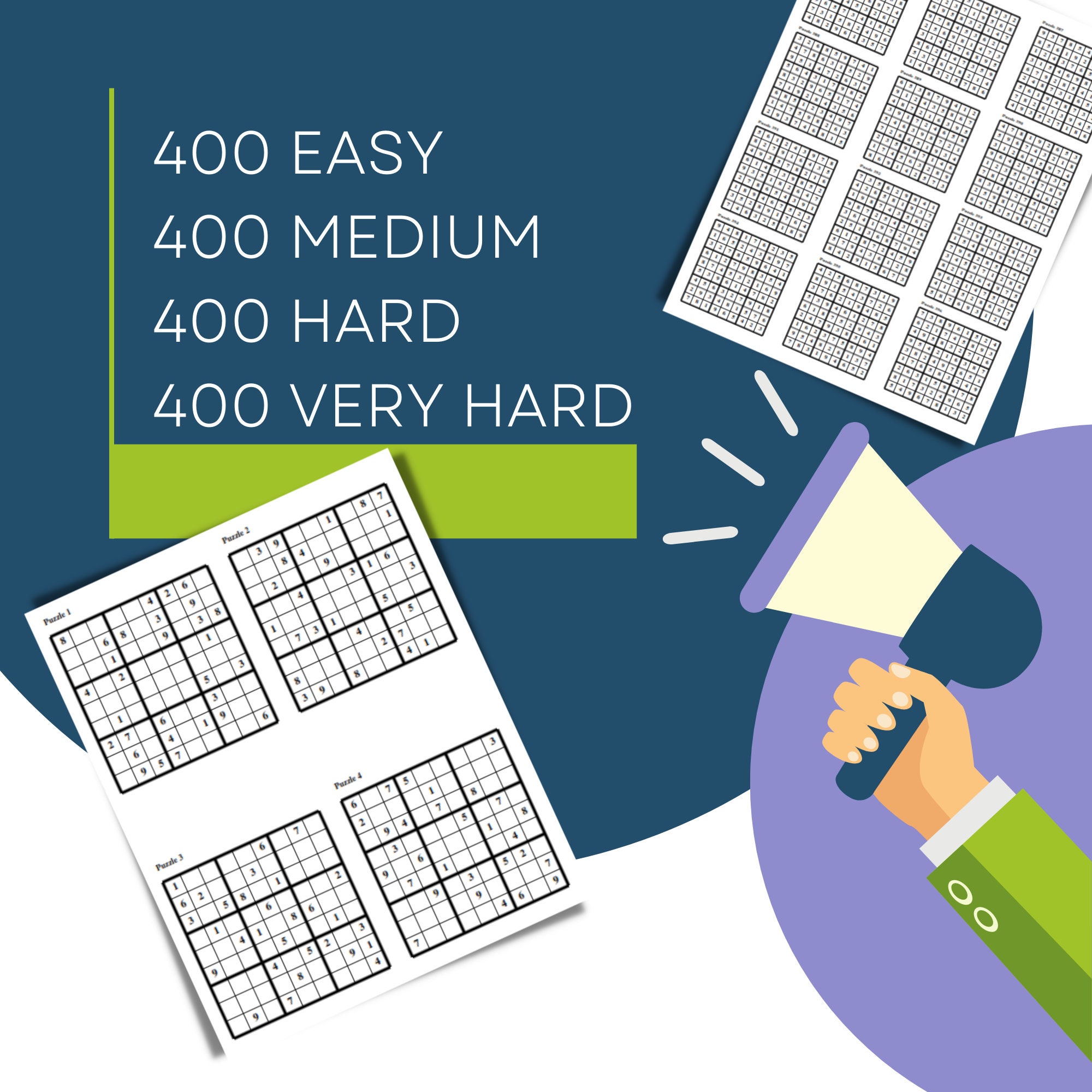 Sudoku Book Printable Easy - Medium - Hard - Very Hard 1600 Puzzles ...