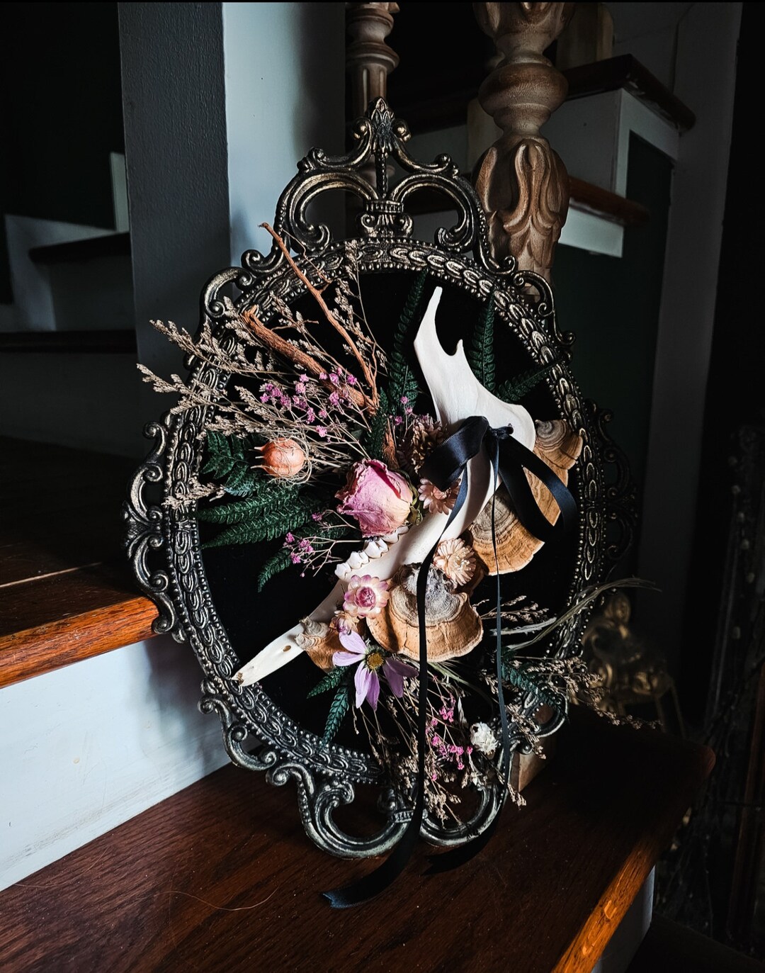 Vintage Ornate Frame With Bone, Bow, Mushrooms, & Flowers Curiosity ...