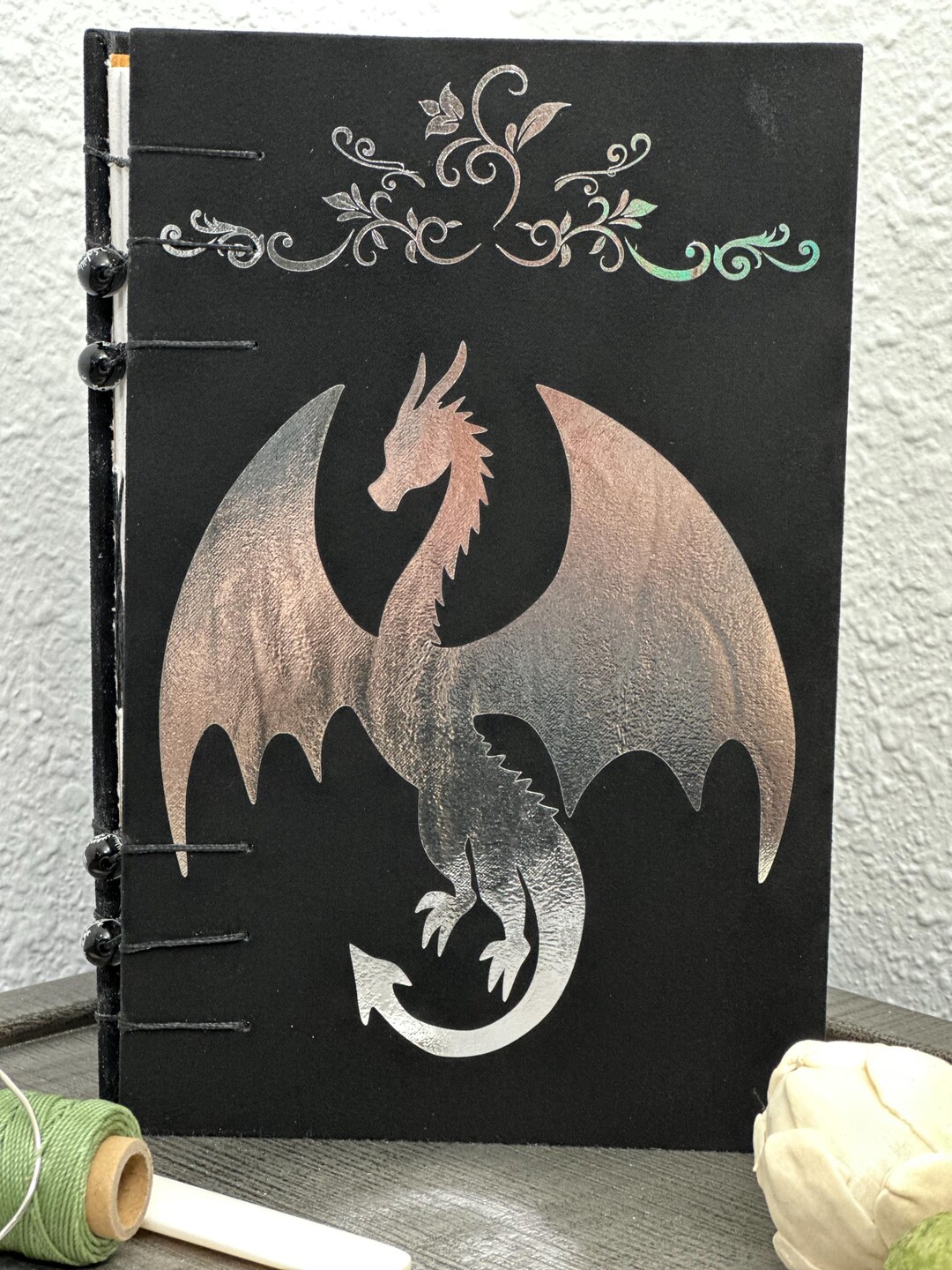 Handmade Dragon Journal – Coptic & French Stitch Binding , Faux Suede ...
