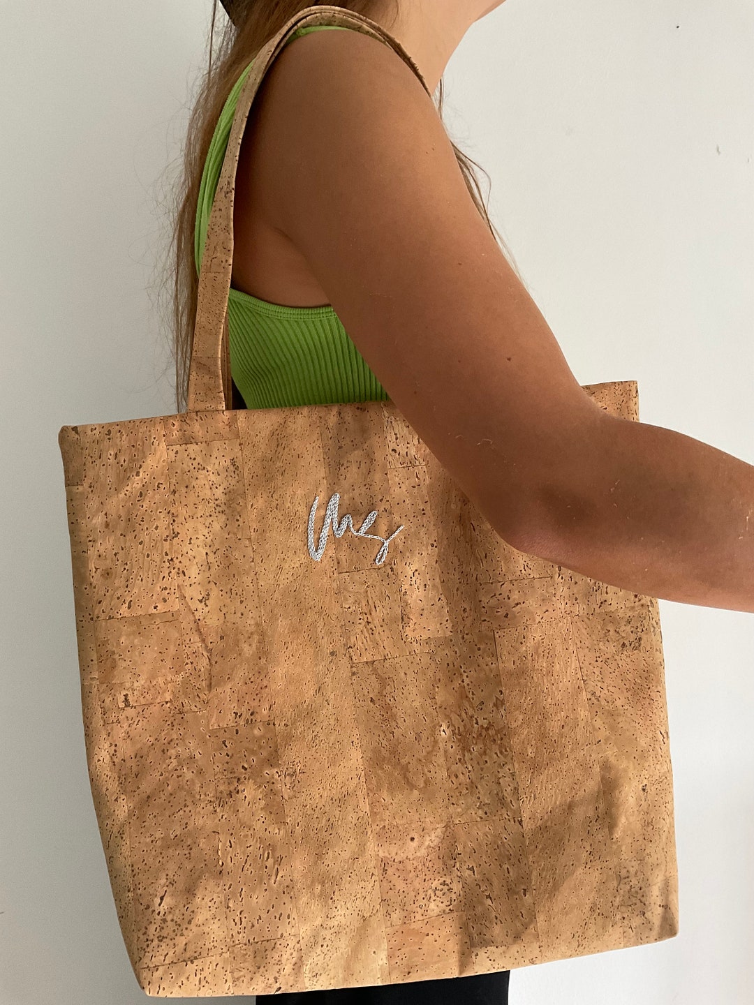 Cork Tote Bag | Vegan Leather Tote Bag | Cork Shoulder Bag | Hand ...
