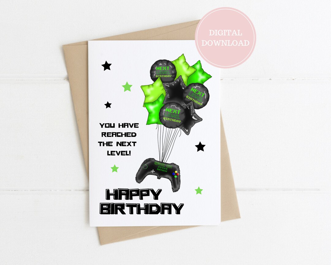 Gaming Card, Gaming Balloons Card, Level up Card, Gaming Controller ...