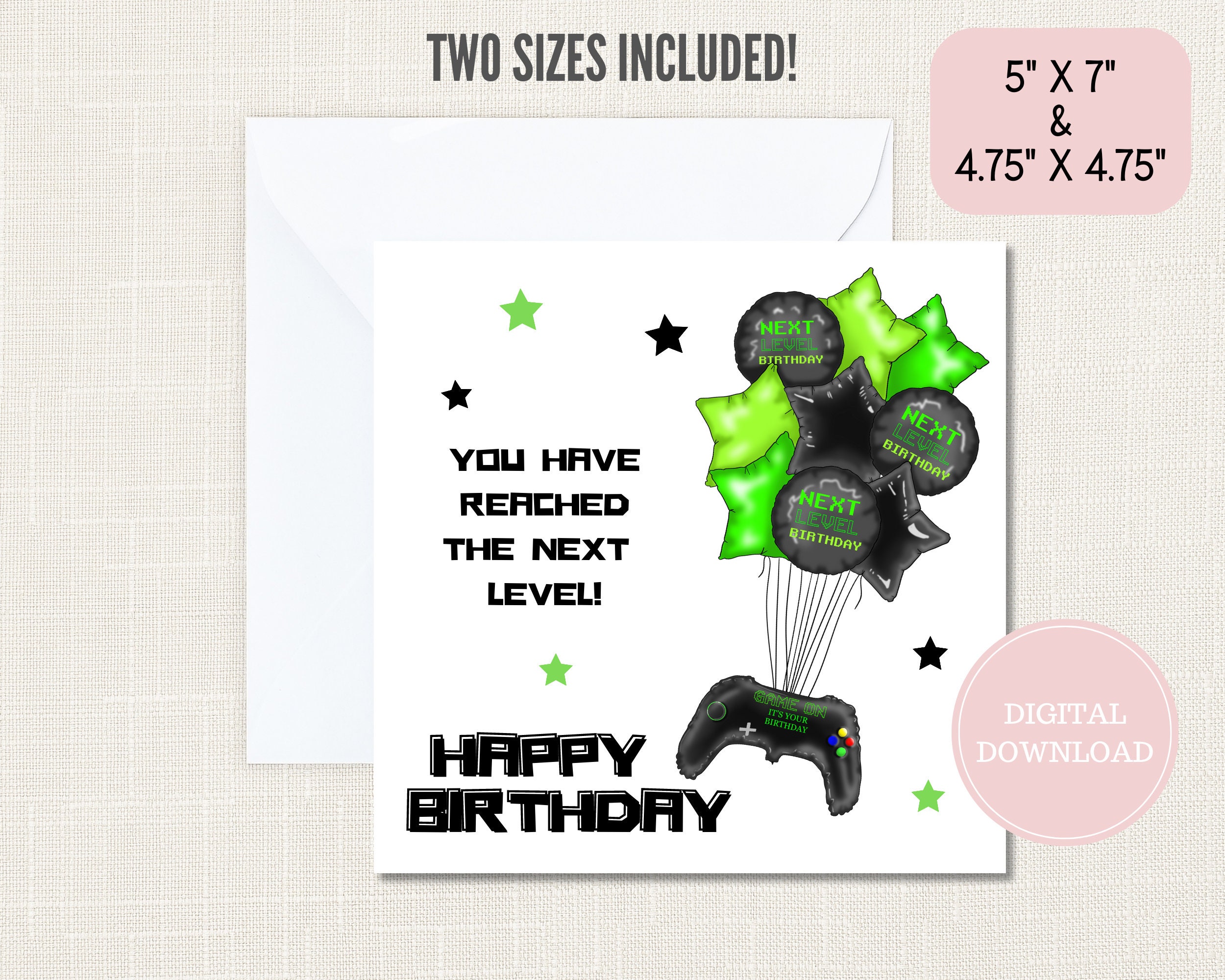 Gaming Card, Gaming Balloons Card, Level up Card, Gaming Controller ...