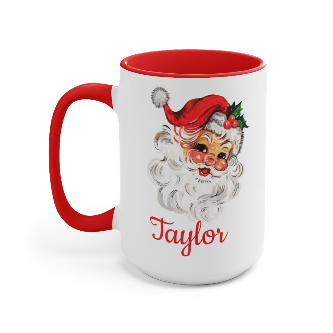 Vintage Retro Personalized Christmas Santa Mug, Unique Custom Christmas ...
