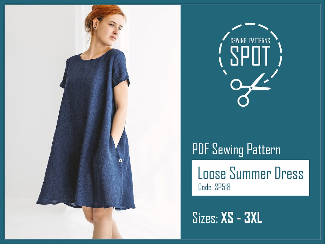Womens Plus Size Linen Dress With Pockets, PDF Sewing Pattern, XS-3XL, Instant Download, Short ...