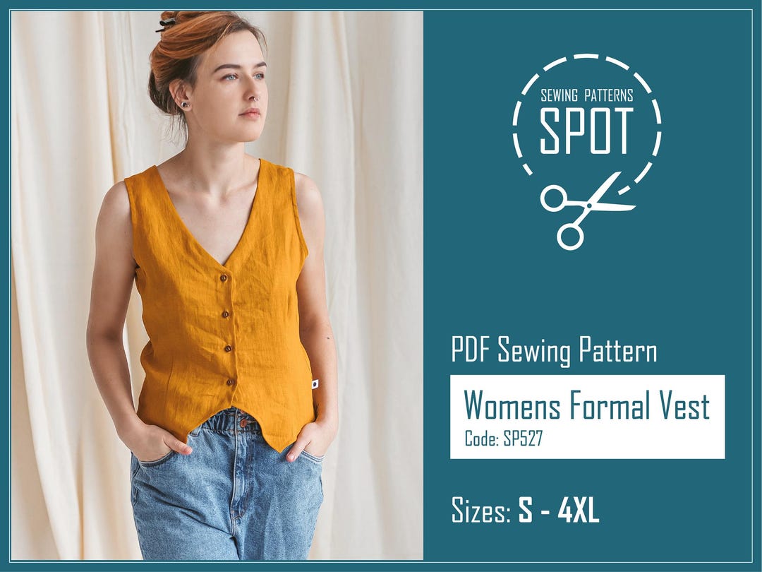 Linen Vest Sewing Pattern, Women's Button Front Waistcoat (PDF Download ...