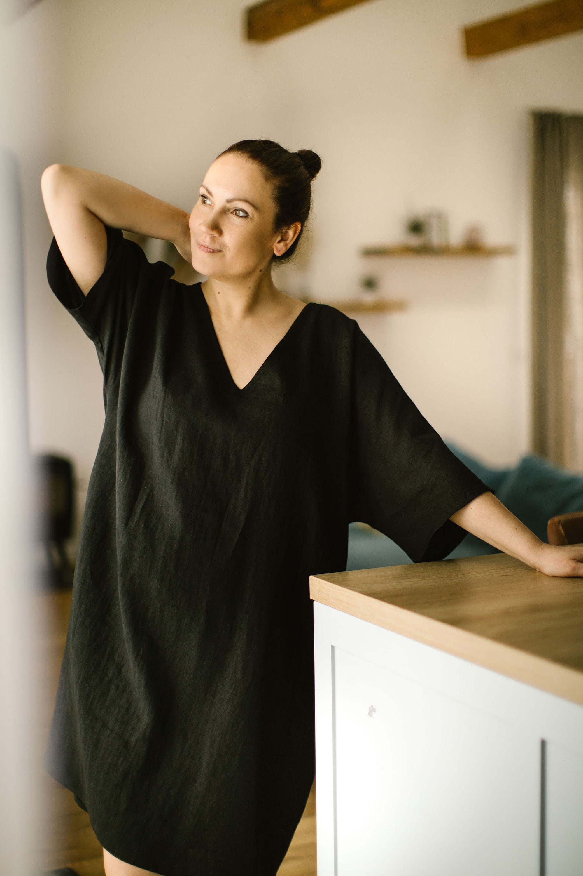 Womens Plus Size Linen Dress PDF Sewing Pattern, Kimono Sleeve ...