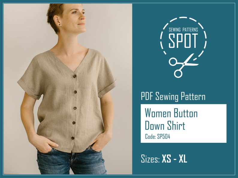 Women Button up Shirt PDF Sewing Pattern, Instand Download, XS-XL ...