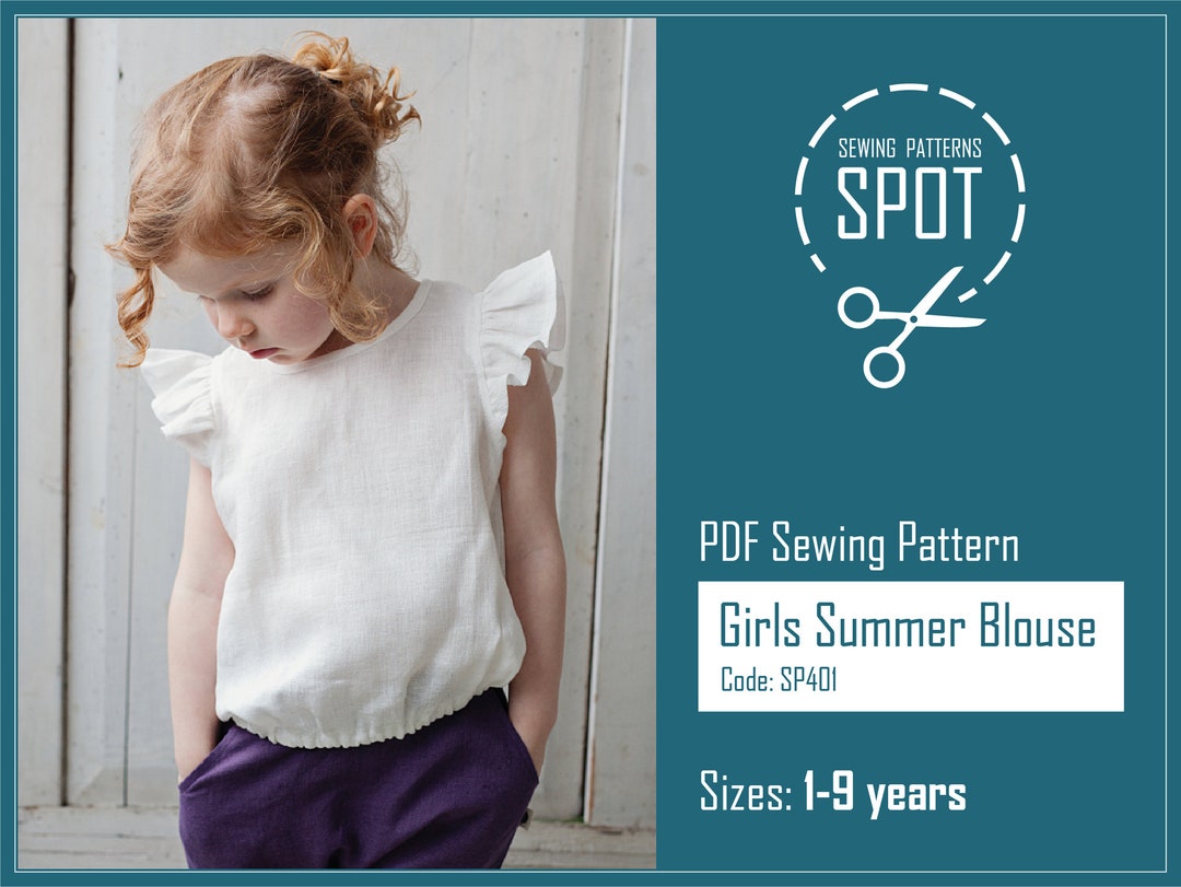 Girls Linen Blouse Sewing Pattern, 1-9 Years, Instant Download PDF ...