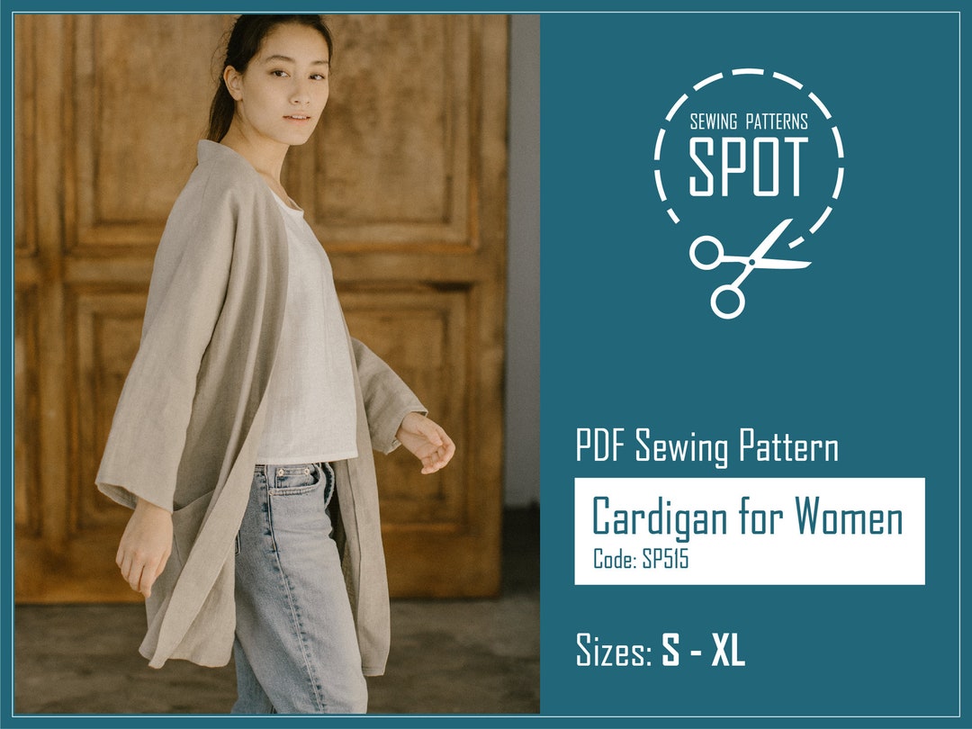 Open Front Cardigan for Women, PDF Sewing Pattern, S-XL, Instant ...