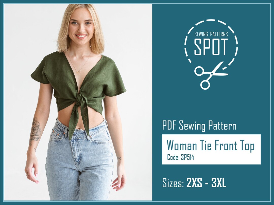 Women Tie Front Top RUBY, Sewing Pattern, 2XS-3XL, Instand Download, Sewing Patterns for Women ...