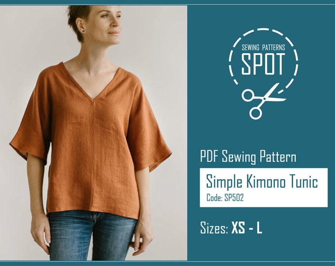 Kimono Blouse Sewing Pattern - Aurum Lily, Printable PDF, XS-6L Sizes ...